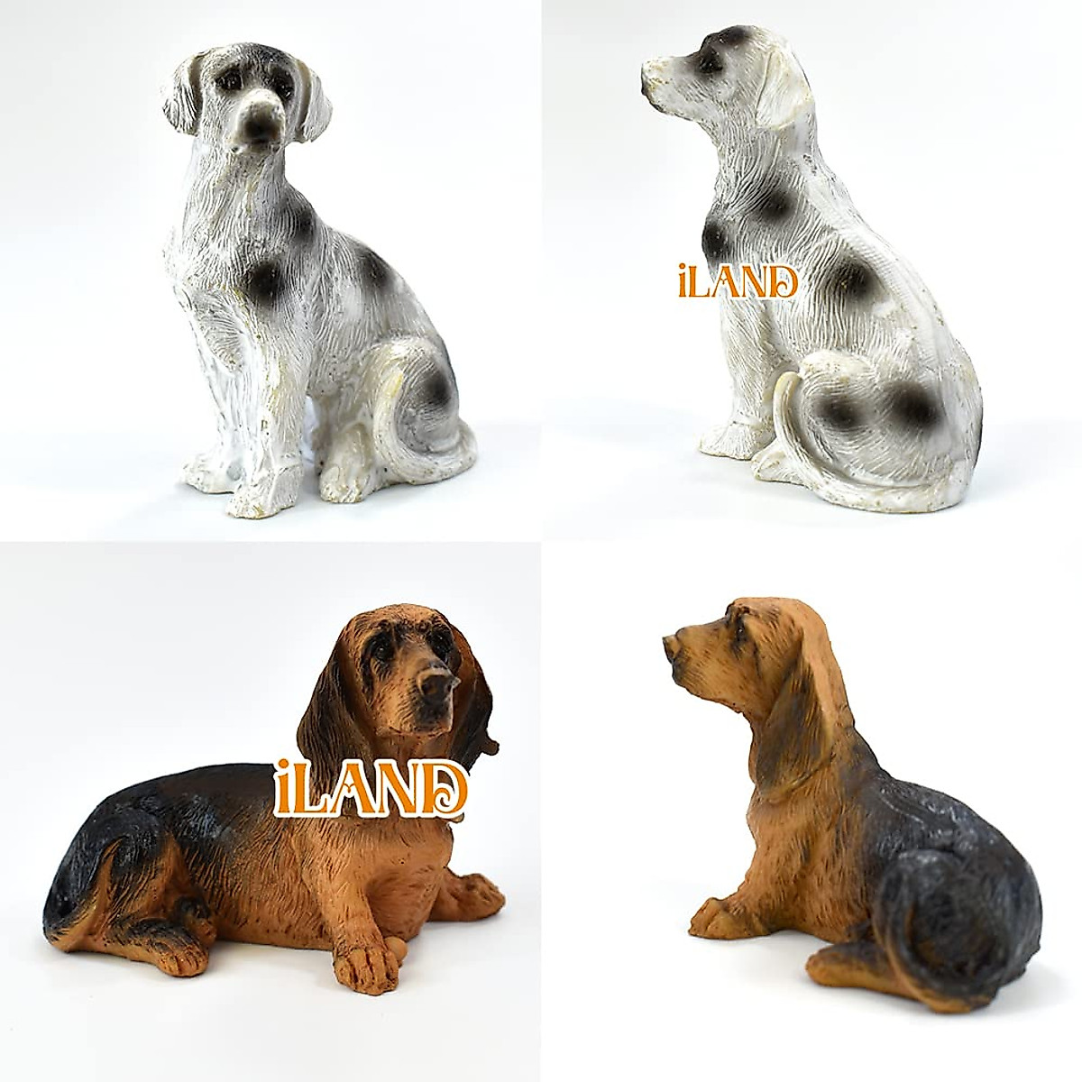 iland Dollhouse Pet of Mini Dog, 4pcs Realistic Miniature Figures, Hand Painted Tiny Dogs incl Cocker Spaniel, Dalmatian, Basset Hound & German Hunt Terrier on 1:12 Scale, Dog Cake Toppers