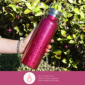 Paris Hilton Diamond Bling Water Bottle with Lid and Removable Carrying Strap, Stainless Steel Vacuum Insulated, Crackle Design, 25-Ounce, Pink Crackle
