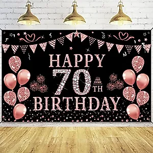 Trgowaul 70th Birthday Decorations for Women - Rose Gold 70th Birthday Banner Backdrop 5.9 X 3.6 Fts 70th Birthday Party Suppiles Photography Supplies Background Happy 70th Birthday Banner