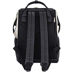 Kah&Kee Leather Backpack Diaper Bag with Laptop Compartment Travel School for Women Man (Beige/Black, Large)