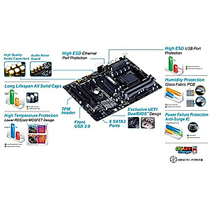 Gigabyte ATX Socket AM3+ AMD 970 Chipset 2000MHz DDR3 SATA III 6Gbps Ready AMD 9 Series FX Motherboards GA-970A-D3P