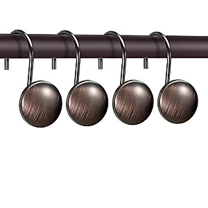 CHICTIE Bronze Shower Curtain Hooks Rings,Oil Rubbed Metal Rust Resistant Decorative Shower Curtain Hooks,Set of 12 Farmhouse Style Shower Rings Hangers for Bathroom