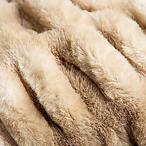 Super Soft Faux Fur Throw Blanket- Royal Luxury Cozy Plush Blanket use for Couch Sofa Bed Chair, Reversible Fuzzy Faux Fur Velvet Blanket 50 Inch x 60 Inch (Beige)