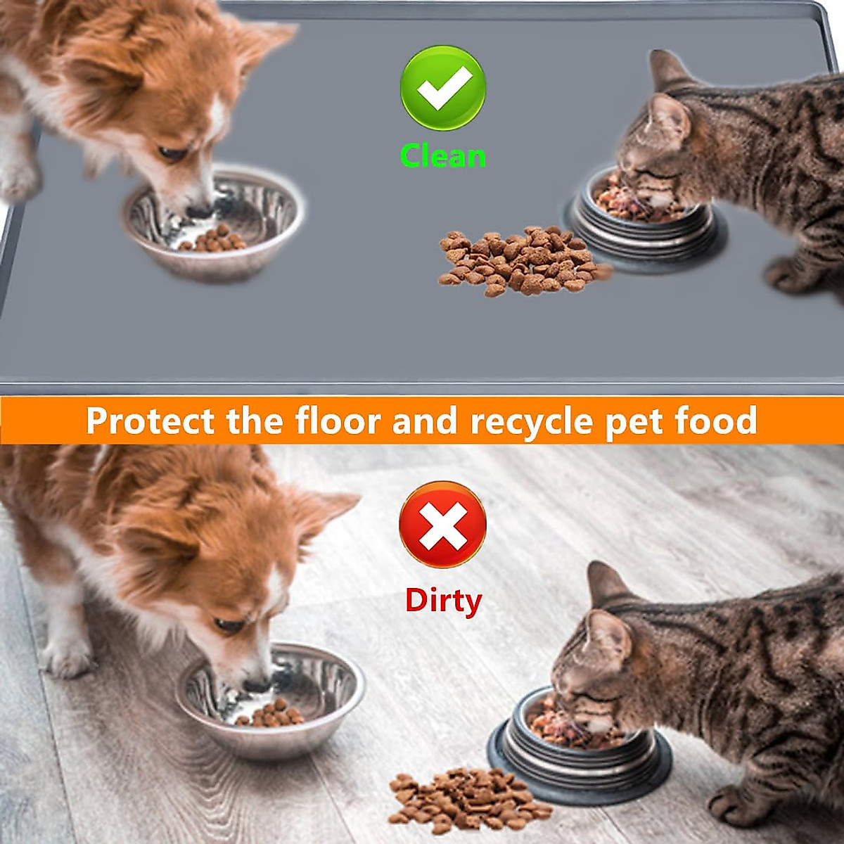 Dog Food Mat - Silicone Dog Mat for Food and Water - 28" x 18" Large Pet Feeding Mats - Waterproof Dog Cat Bowl Mat with High Edges to Prevent Water Food Spills