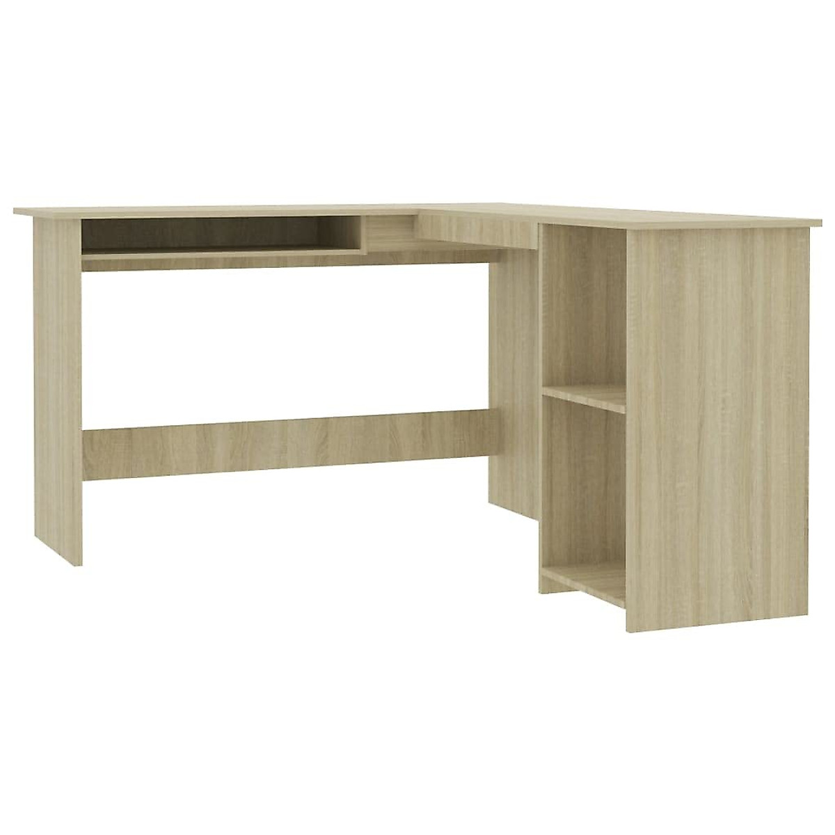 QZZCED L-Shaped Corner Desk,Modern Computer Desk,Workstation,PC Laptop Table,with Pull-Out Keyboard Tray and 2 Open Shelves Sonoma Oak 47.2"x55.1"x29.5" Chipboard