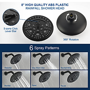 SHAMANDA Luxury Shower System with Valve, Shower Faucet Sets Complete with 6-Spray Shower Head and Handle, Single Function Shower Trim Kit Matte Black, L808-7