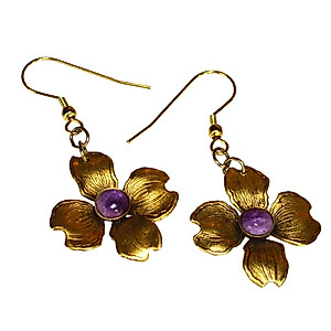 Elaine Coyne Antiqued Gold Brass Dogwood Flower Earrings - Charoite