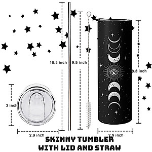 Goth Moon Tumbler with Lid and Straw - Moon Phase Gothic Decor - Black Vacuum Insulated Stainless Steel 20 Oz Witch Tumbler Cup- Halloween Spooky Gifts for Women -Goth, Witch Stuff -Moon Coffee Mug