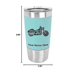 LaserGram 20oz Vacuum Insulated Tumbler Mug, Motorcycle, Personalized Engraving Included (Silicone Grip, Teal)