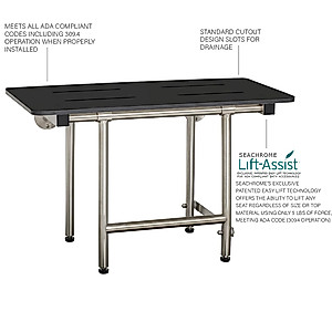 32-inch x 15-inch ADA Bariatric Folding Wall Mount Bathroom Shower Seat Bench with Legs, Matte Black Phenolic Seat