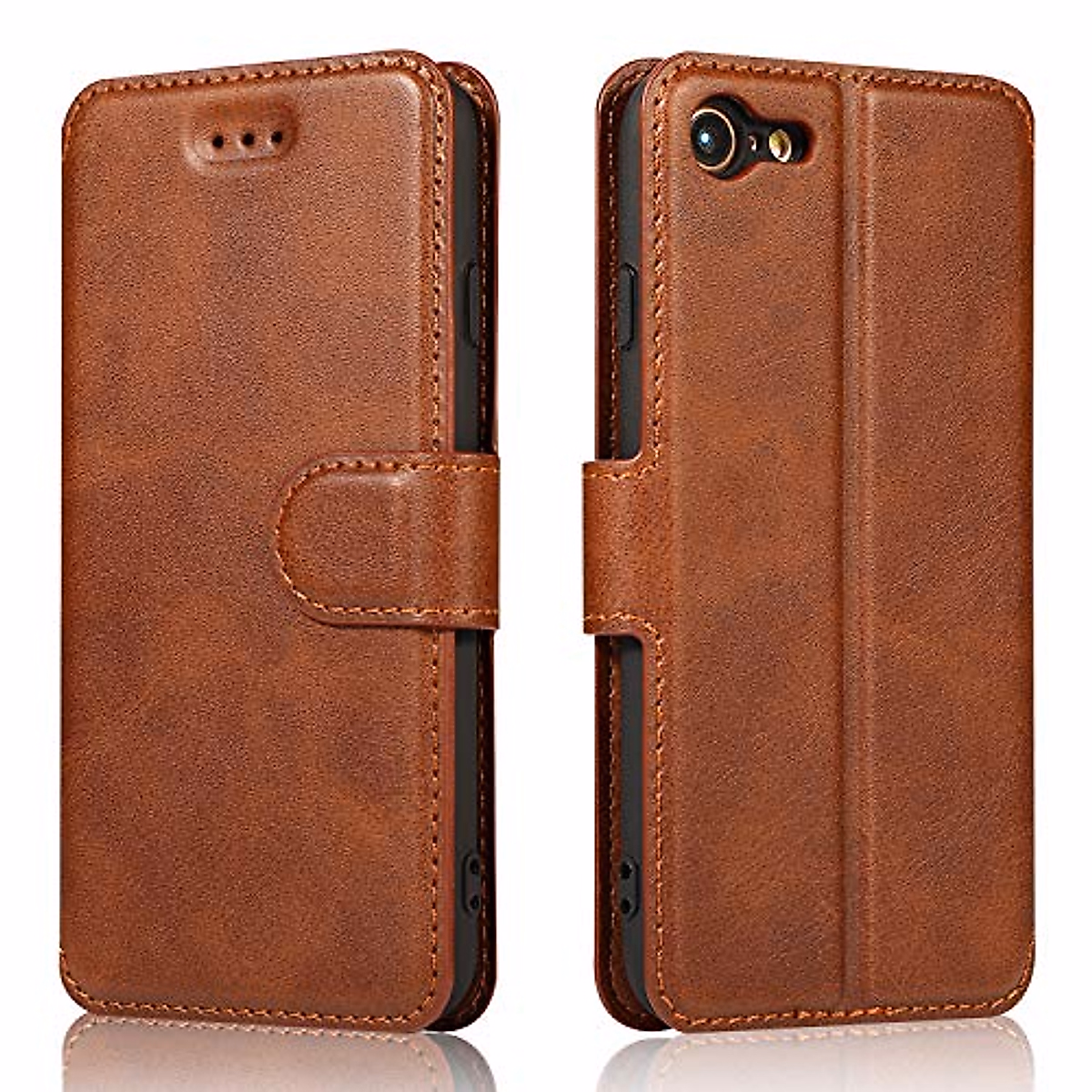 QLTYPRI Case for iPhone SE 2022 5G/iPhone SE 2020/iPhone 8/iPhone 7, Premium PU Leather Simple Wallet Case with Card Slots Kickstand Magnetic Closure Shockproof Flip Cover for iPhone 7/8/SE2/SE3-Brown