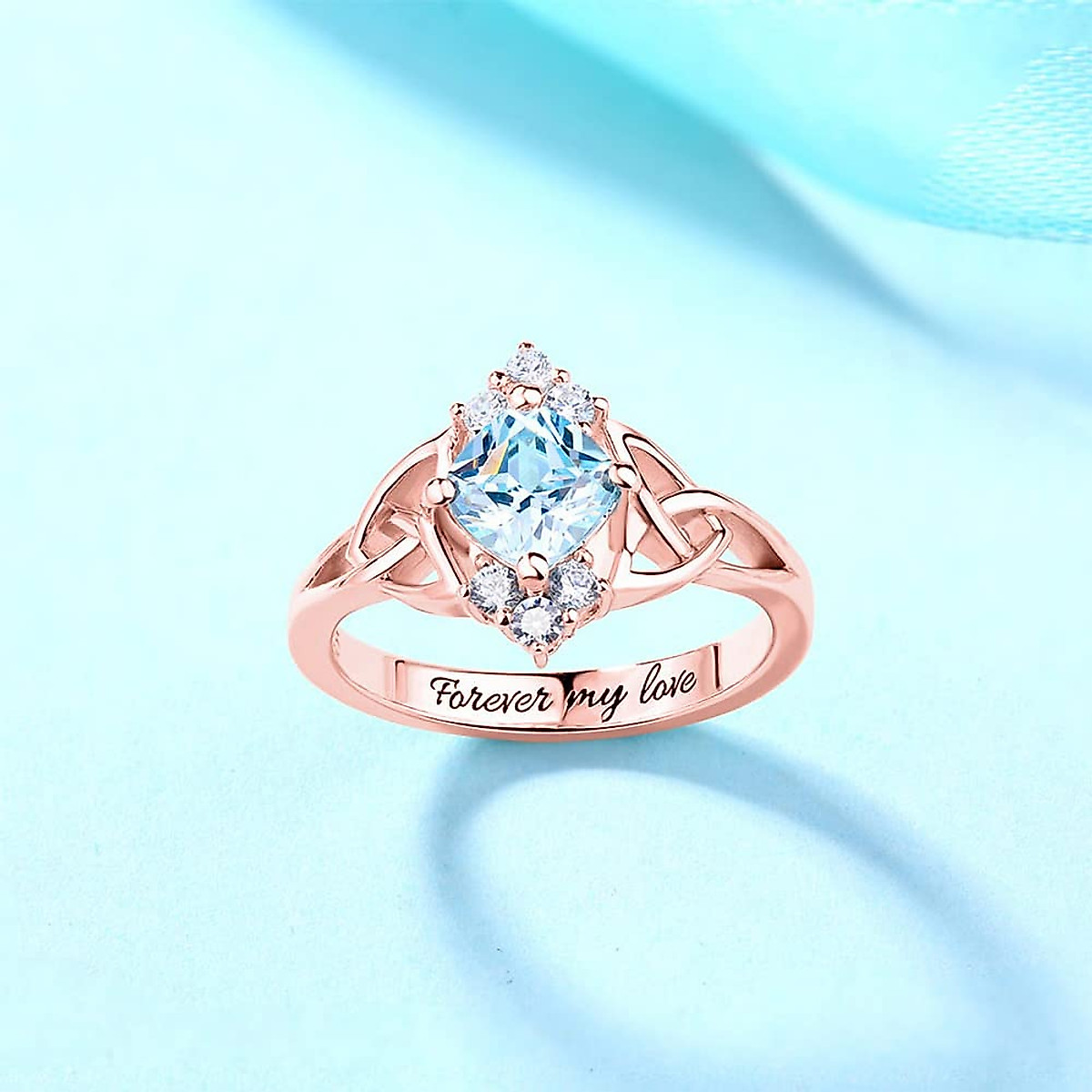 Custom Birthstone Sterling Silver Celtic Knot Ring for Women Personalized Engraved Irish Celtic Band Ring Jewelry for Her Engagement Ring Birthstone Ring Promise Ring Statement Ring Women Gifts