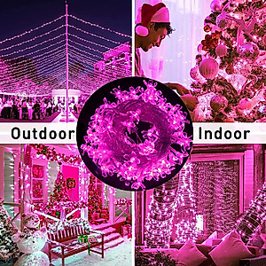 FULLBELL Valentines Day Decorations Pink Lights Cherry Blossom Lights Flower String Lights 33 Feet 100LED 8 Modes Wedding Party Indoor Flower Lights Bedroom Birthday Pink Room Decor (Pink)