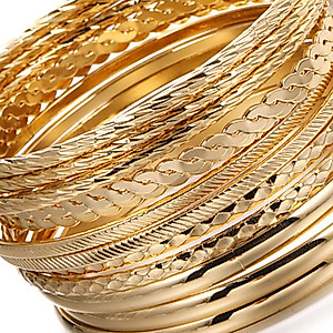 Aonklot Indian Bangles for Women Gold Stackable Bangle Bracelets Set Layers Bohemica Bracelets Multi Cuff Bangle Bracelet Wedding Jewelry for Women Girls