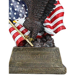 Ebros Patriotic Pride and Honor Bald Eagle Clutching American Flag Statue 10.75" Tall Wildlife Decor Figurine