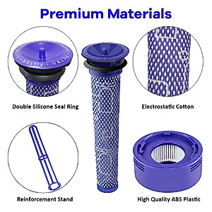 4 Pack Vacuum Filter Replacement Kit with Clean Brush for Dyson V8 Absolute, V8 Animal, V7 Absolute, V7 Motorhead, V7 Animal - 2 HEPA Post Filter, 2 Pre Filter, Replaces Part # 965661-01 & 967478-01