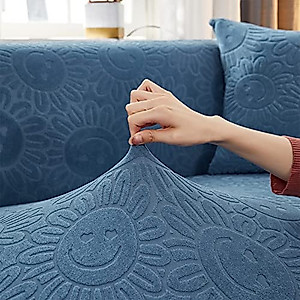 OQOPO Stretch Sectional Sofa Cover Thick 1 2 3 4 5 Seater Sofa Cover Set,Pet Sofa Covers for L Shaped Furniture,Couch Covers for Dogs Recliner Sofas,Blue a,4 Seater+4 Seater