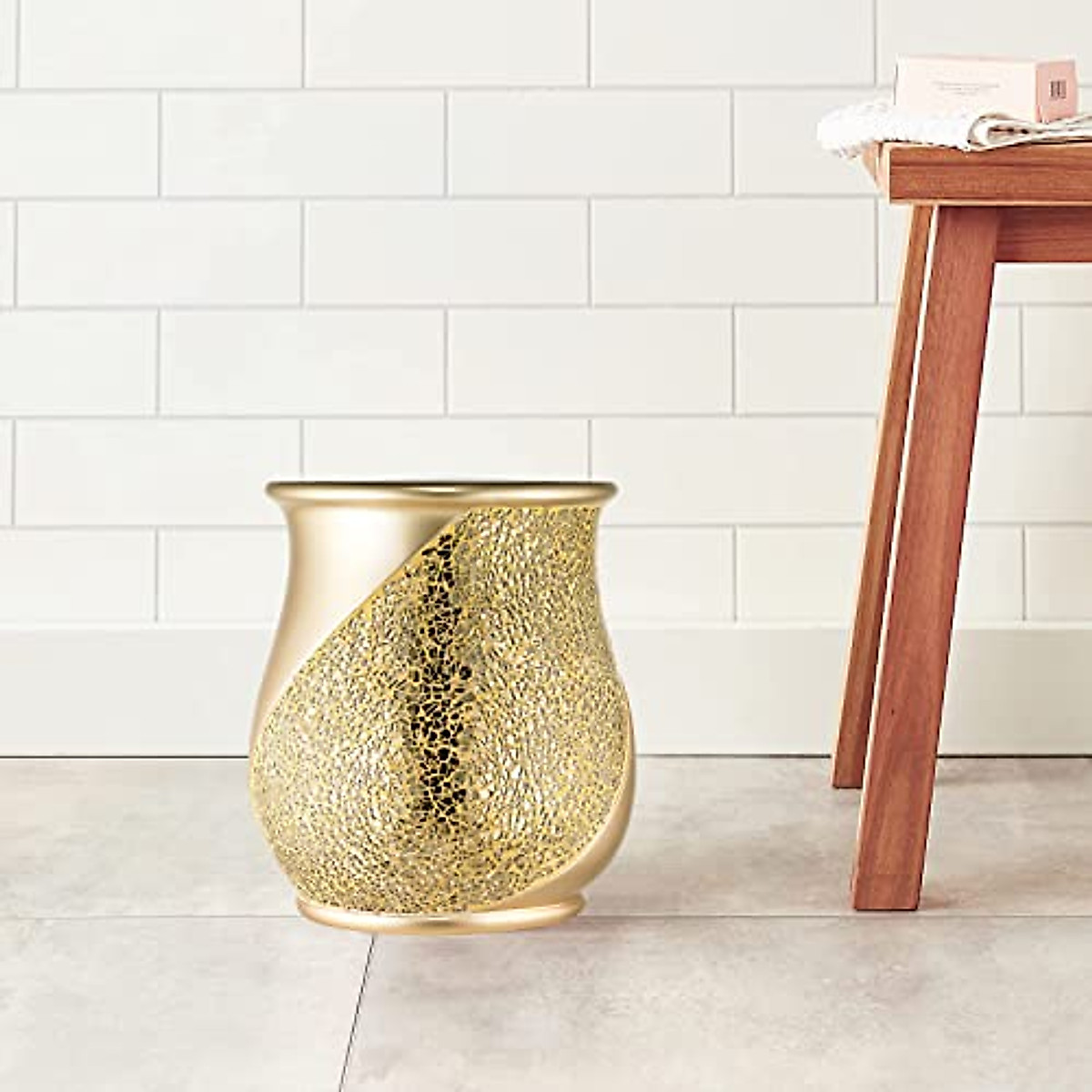 Zahari Home Sinatra Waste Basket Beautiful Designs Bathroom Bedroom Living Room Decor, Champagne