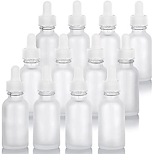 JUVITUS 1 oz Frosted Clear Glass Boston Round Empty Bottle with White Graduated Measurement Glass Dropper (12 pack)