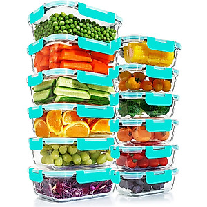 KOMUEE 12 Packs Glass Meal Prep Containers Set, Glass Food Storage Containers with Locking Lids, Airtight Glass Lunch Containers, Microwave, Oven, Freezer & Dishwasher Friendly, Green