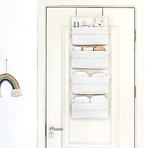 Dahey Over The Door Organizer with 4 Pockets and Macrame Hanging Shelf for Nursery Bedroom Bathroom Living Room Dorm Room