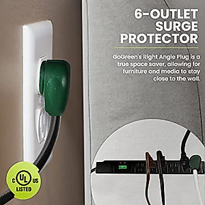 Go Green Power (GG-16315-15BK) 6 Outlet Surge Protector, 1200 Joules, Black, 15 Ft Cord