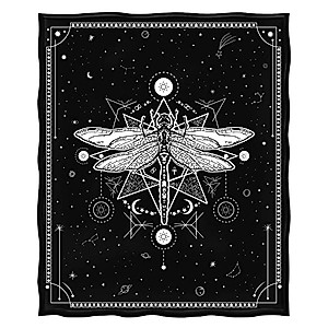 Levens Dragonfly Blanket Gifts for Girls Women Men Decor for Home Bedroom Living Room Car Christmas, Super Soft Warm Lightweight Throw Blankets Silver Black 50"x60"