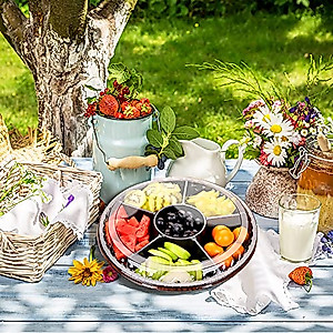 10 Pcs Round Plastic Appetizer Tray with Lid Divided Serving Tray, Disposable Food Storage Containers, Plastic Tray Storage, Kids Snack, Fruit Platter Vegetable Trays for Party and Buffet