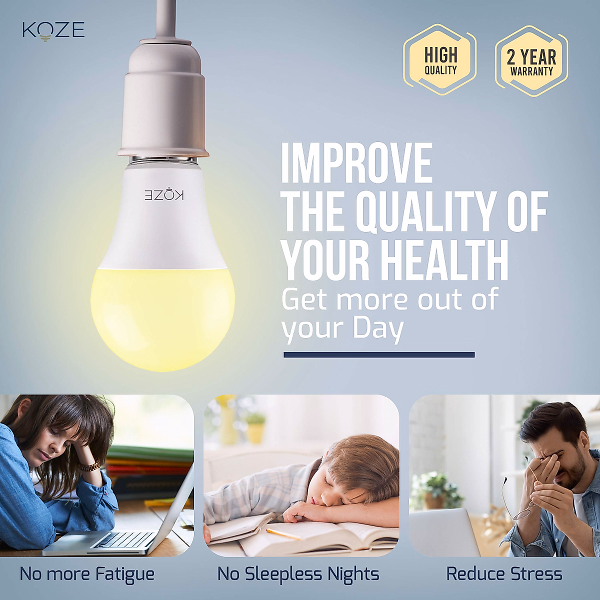 KOZE Sleep Light Bulb 2-Pack Amber Lights Blue - Blocking LED Light Bulb - 1600K Color Temp w/No Blue Light - Sleep Aid for Baby Nursery Light, 3.5 watt