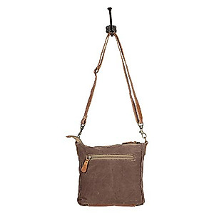 Myra Bag Dizzy Circle Upcycled Canvas & Leather Small Crossbody Bag S-1556, Brown,