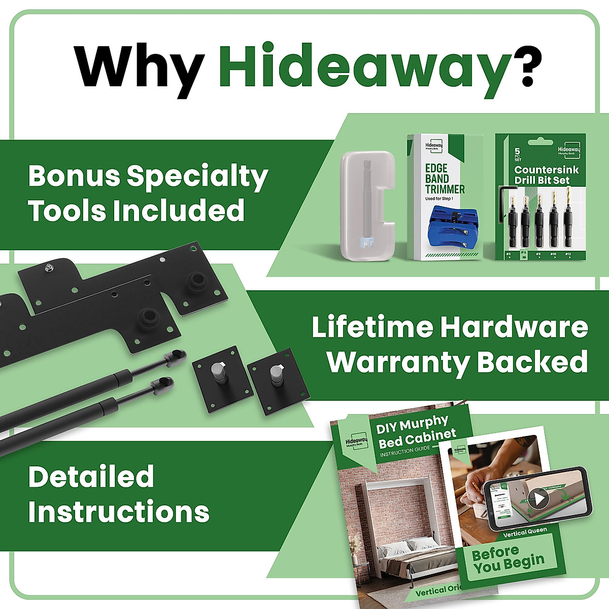 DIY Murphy Bed Kit Queen | Murphy Bed Hardware Kit Queen for Wall Bed, Cabinet Murphy Bed Queen Kit Vertical, Vertical Murphy Bed Queen Frame, Deluxe Murphy Bed Mechanism Kit with Bonus Tools