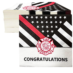 50 Pcs Firefighter Theme Napkins, Firefighter Fireman Graduation Party Retirement Party Birthday Party Supplies,Firefighter Appreciation