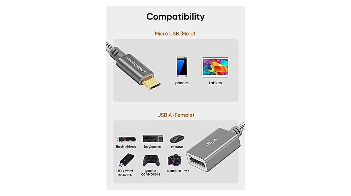 CableCreation USB to Micro USB Adapter 0.15m, USB 2.0 Male to Female ...