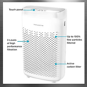 Rowenta Pure Air Essential Home Air Purifier with HEPA & Carbon Filtration removes 99.98% with 3-level filtration, CADR 128 sq/ft, White
