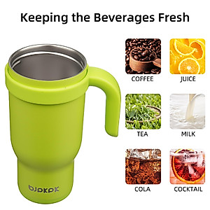 BJPKPK 18 OZ Insulated Travel Tumbler with Handle and Straw, Stainless Steel Water Bottle, Double Wall Vacuum Insulated Mug, for Work, Car, Travel, Bright Green