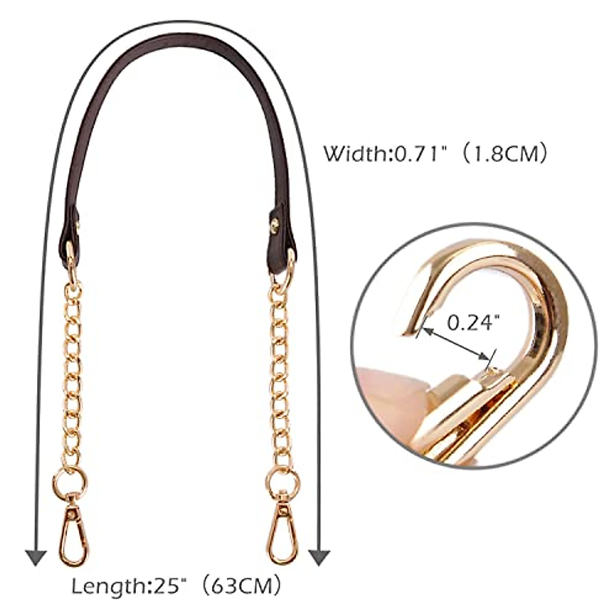 VanEnjoy 2PCS Microfiber Leather Purse Chain Handles Replacement for Shoulder Bag Handbag - 23.6x0.71(LxW) (Expresso-Gold Metal)