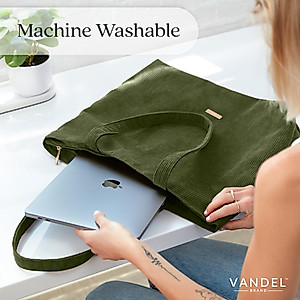 VANDEL Corduroy Tote Bag for Women and Men with Zipper and Inner Pockets. Cute School Tote Bag with Zipper, Aesthetic