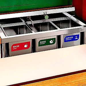 Wash Rinse Sanitize Sink Labels,12 Packs with Hand Wash Only Sign,3 Sink Compartment Waterproof Designer Sticker Signs,Ideal for Wash Station,Restaurant,Food Trucks,Commercial Kitchens (12packs-3sets)