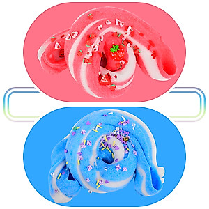 2 Pack Cloud Slime Kit with Blue Slime and Strawberry Slime Charms, Scented DIY Slime Supplies for Girls and Boys, Stress Relief Toy for Kids Education, Party Favor, Gift and Birthday