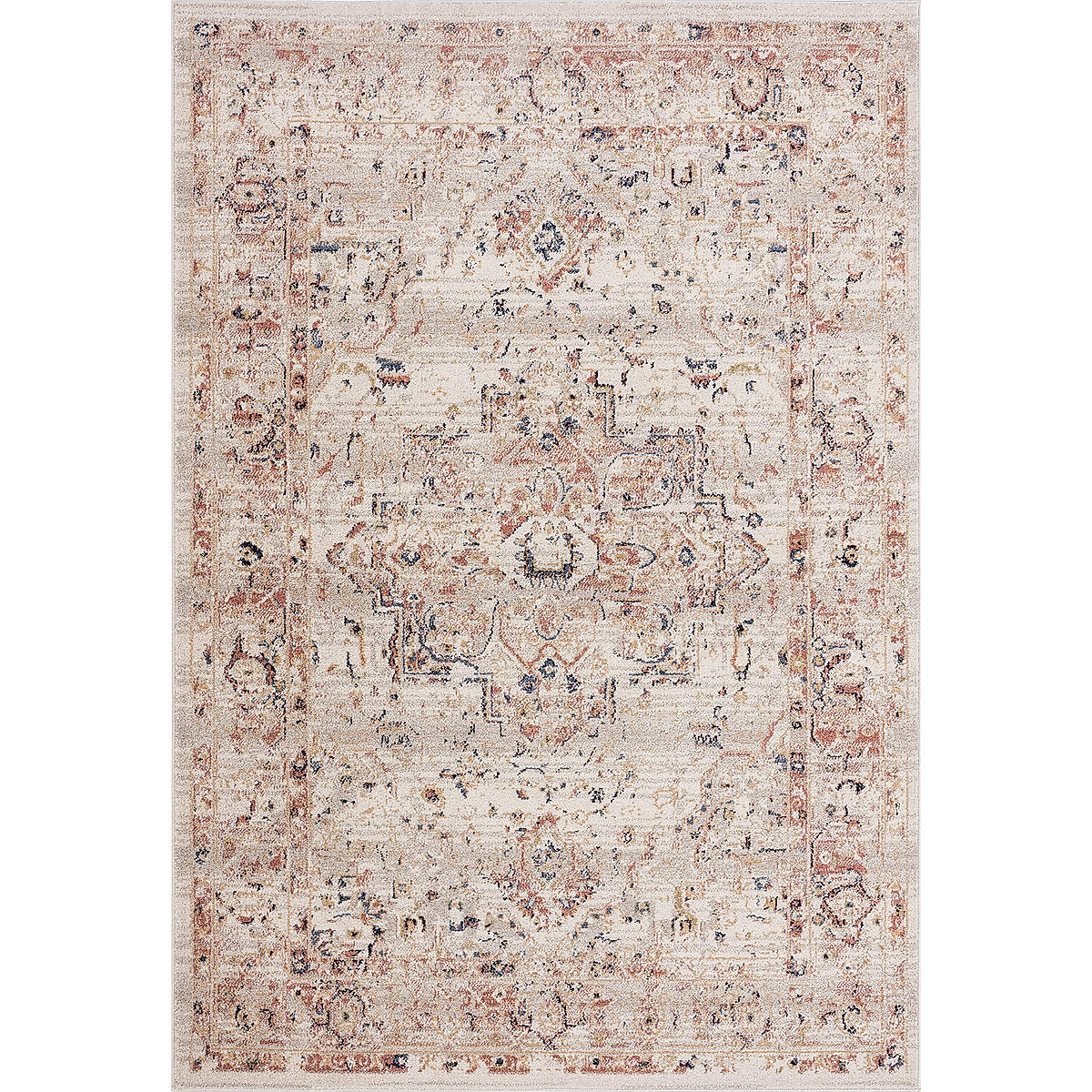 Abani Traditional Cream & Beige Vintage 5'3" X 7'6" Area Rug, Babylon Collection - Oriental Medallion Distressed Rug, Rugs