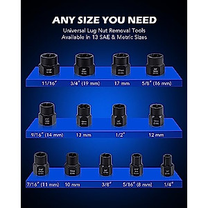 OMT Impact Nut and Bolt Extraction Tool Set, Rusted Damaged Stripped Nut and Bolt Remover Tool Kit, Nut Bolt Extractor Socket Set in 13 SAE and Metric Sizes for 3/8 Inch Drive with Case