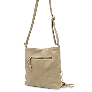 HOXIS Studded Tassel Zipper Pocket Faux Suede Leather Cross Body Bag Womens Purse (Brown)