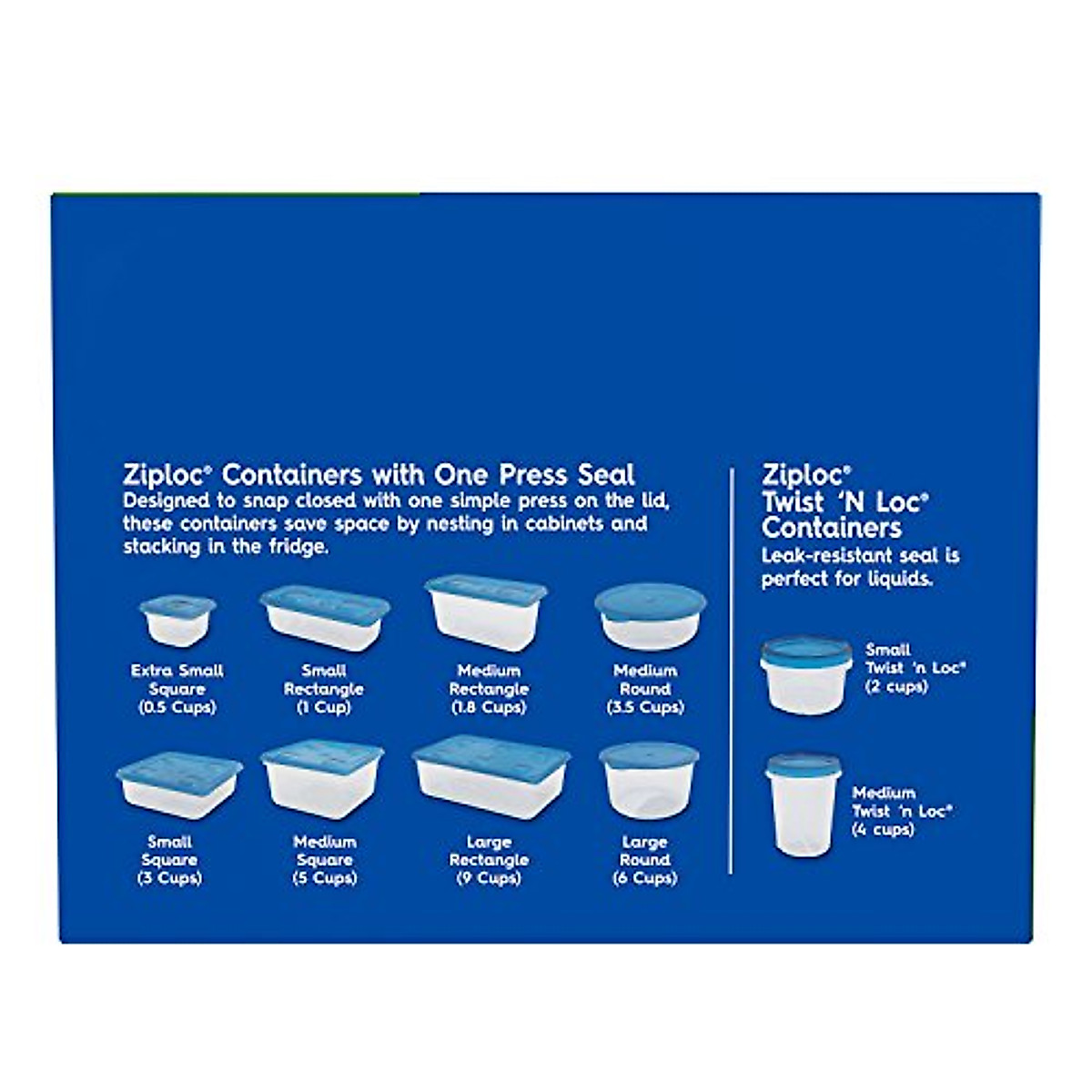 Ziploc Food Storage Meal Prep Containers with One Press Seal, for Travel and Organization, Dishwasher Safe, Small Square, 4 Count