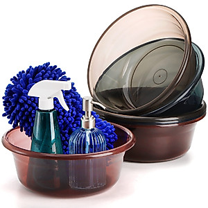 ZEAYEA 6 Pack Plastic Wash Basin, Stackable Small Camping Wash Basin Tub, 4 Quart Round Vegetable Fruit Dish Pan for Home Kitchen Outdoor Indoor Cleaning