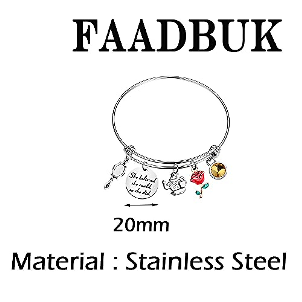 FAADBUK Movie Inspired Bracelet She Believed She Could So She Did Belle Princess Jewelry Inspiration Gift for Her (Beauty and The Beast Bracelet)