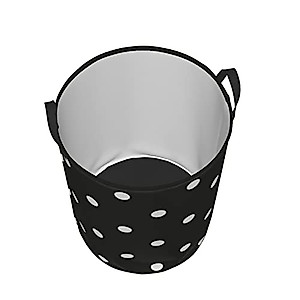 Round Single Black And White Polka Dot Dirty Laundry Hamper,Storage Bin Organizer Laundry Hamper Portable Laundry
