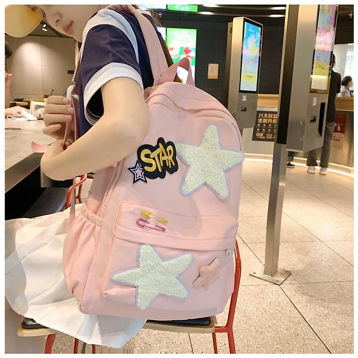 irLocy Star Backpack Y2K Backpack Preppy Backpack Aesthetic Backpack with Embroidery Patch Y2k Accessories (pink)