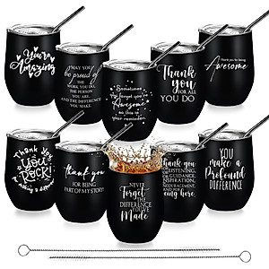 Inbagi Employee Appreciation Gifts 12 oz Stainless Steel Insulated Wine Tumbler Teacher Nurse Coworker Mug with Lids Inspirational Women Male Gifts Father's Day Gift Grad Gift(Black, 10 Pcs)