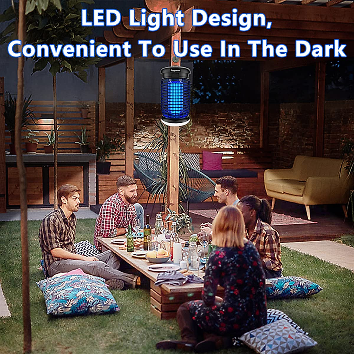 Pzqzmar Bug Zapper Outdoor with LED Light, Waterproof Mosquito Zapper, Electric Fly Zapper, Mosquito Killer & Fly Traps for Outside, Patio, Porch, Backyard, Garden