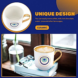 Luxshiny Evil Eye Coffee Mug Ceramic Turkish Eye Water Cups Espresso Tea Cup Coffee Cup Arabic Greek Milk Mug for Home Office ( White )